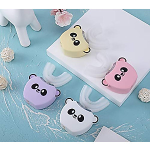 Smiletech Kids U Shaped Automatic Toothbrush Cartoon Panda LED Blue Light and Nice Music IPX7 Waterproof (Purple(2-7age))