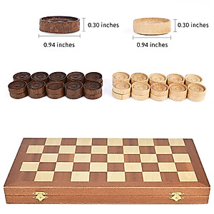 VAMSLOVE 15inch Checkers Folding Wooden Game Set, 100 Square Checkerboard International Checkers Draughts Board 10x10 for Kids with Pieces Storage Slots (Instructions Included)