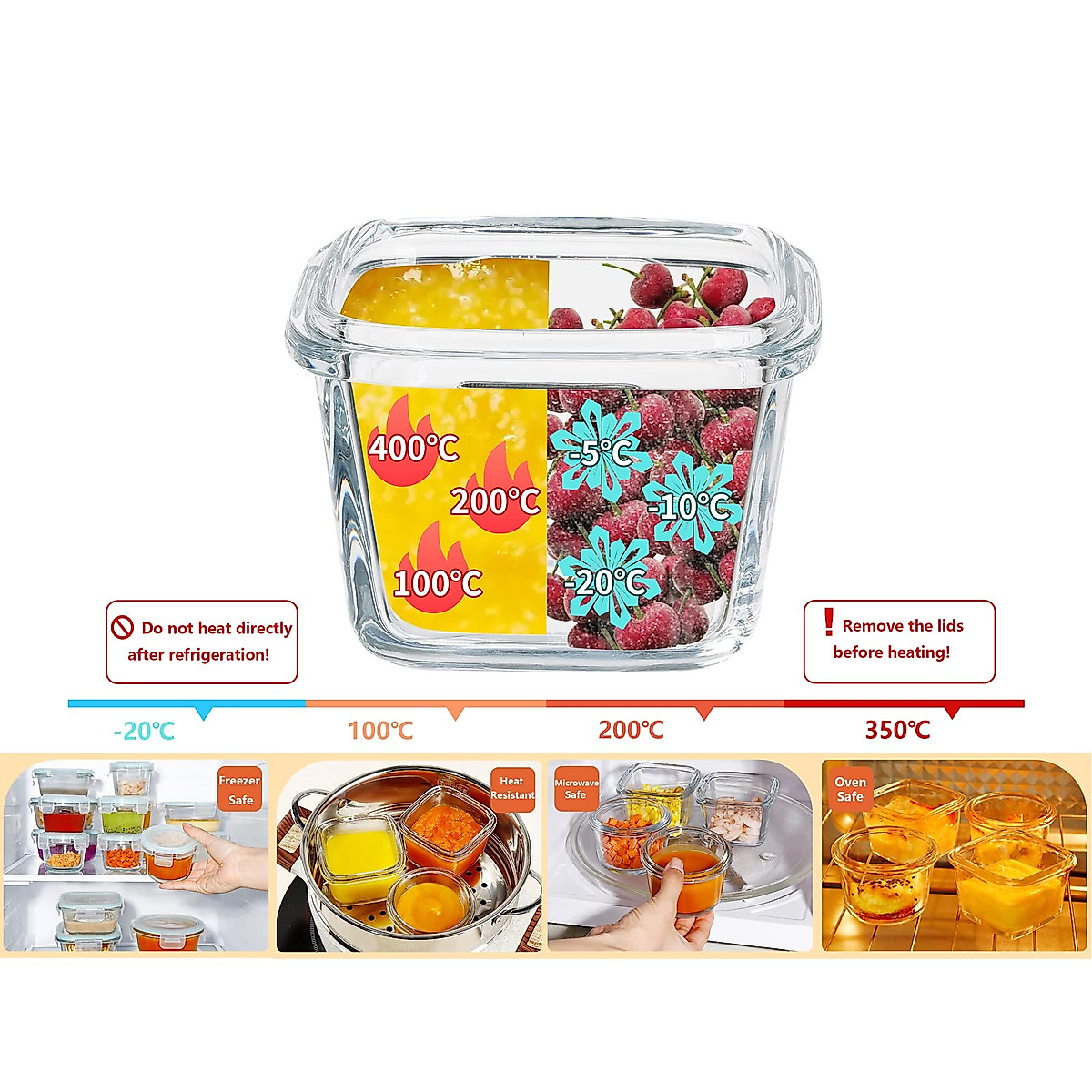 Small Glass Food Storage Containers Set of 12, 6oz Mini Glass Containers Airtight, Leakproof for Snacks, Dips, Overnight Oats, Condiment Salad Dressing Sauce, Microwave, Dishwasher Safe