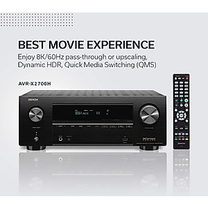 Denon AVR-X2700H 8K Ultra HD 7.2 Channel (95 Watt X 7) AV Receiver 2020 Model - Built for Gaming, Music Streaming, 3D Audio & Video, Alexa + HEOS