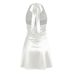 ZAFUL Women Halterneck Satin Mini Dress Sexy Cowl Neck Silky Party Cocktail Club Dress (White-Halter-A, XL)