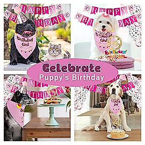 GUOYIHUA Dog Birthday Party Supplies, Dog Birthday Bandana Scarf, Doggie Boy Birthday Party Hat with Number, Bowtie Balloons Banner for Small Medium Dogs Pets, Birthday Party Decorations (6PCS, Pink)