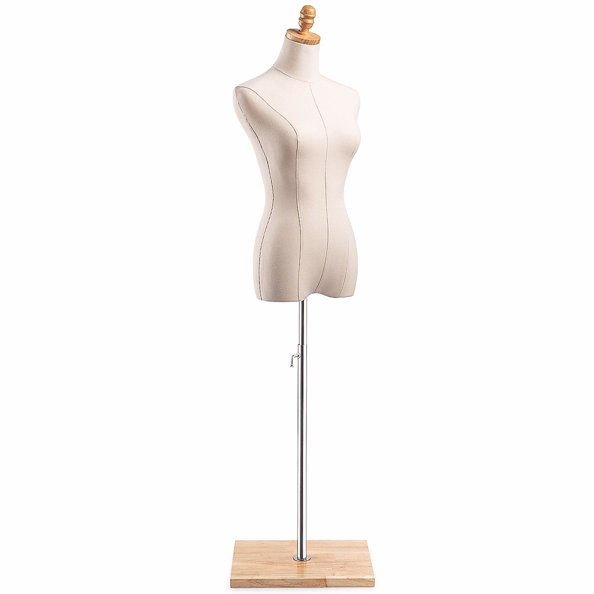 Female Display Dress Form Mannequin in Natural Canvas on Modern Wood Flat Square Base by TSC (Natural, Medium)