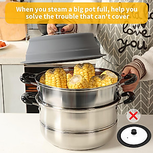 Vented Tempered Glass Lid Wok Lid for Stockpot Steamer Pot Pan, 10.5-11 inch Universal Multifunction Silicone Cover Collapsible Microwave Splatter Lid Cover Microwave Safe