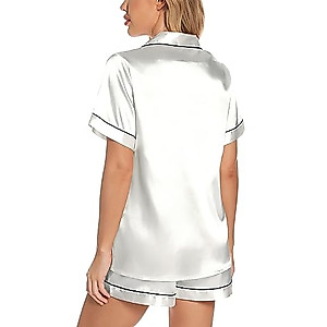 Gepansis Women Satin Bridal Pajama Sets Button Down Short Sleeve 2Pcs Silk Sleepwear Pj Set White X-Large