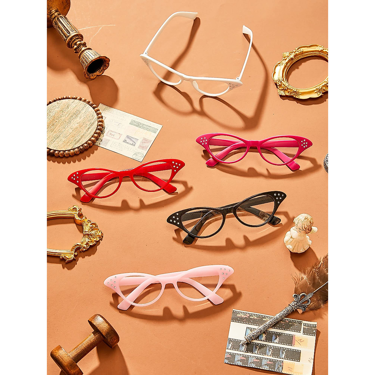 Dunzy 15 Pairs 50s Cat Glasses Bulk Sock Hop Glasses Cat Rhinestone Glasses 1950s Women Accessories Sock Hop Party Decoration