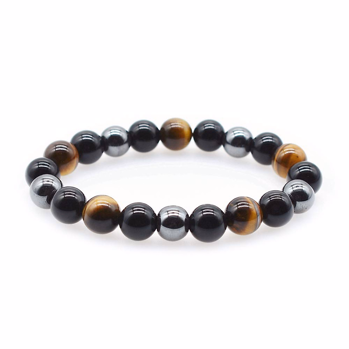 KIOMOY Triple Protection Bracelet For Protection Bring Luck And Prosperity Hematite Black Obsidian Tiger Eye Stone Bracelets (Tiger Eye)