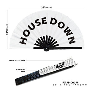 House Down Hand Fan Foldable Bamboo Circuit Rave Hand Fans Pride Slang Words Fan Outfit Party Gear Gifts Music Festival Rave Accessories (White)