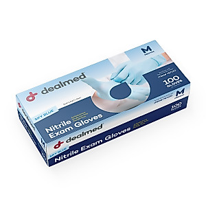 Dealmed Nitrile Exam Gloves | Powder-Free, Latex-Free Medical Gloves | Disposable Gloves for Food Prep, Cleaning, Tattoo, Hair Dye, Medical & Surgical Use | Sky Blue, Small - 100/Box (Pack of 1)