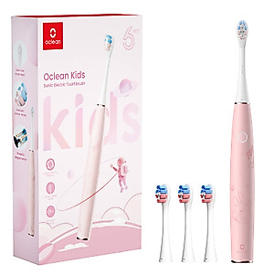 Oclean Kids Air 2 Electric Toothbrush with 4 Brush Heads and Ultra Quiet Rechargeable Toothbrush,2.5H Fast Charge for 40 Day Use,2 Min Built-in Timer, Gifts for Kids Age 6+ Teens Boys Girls-Pink