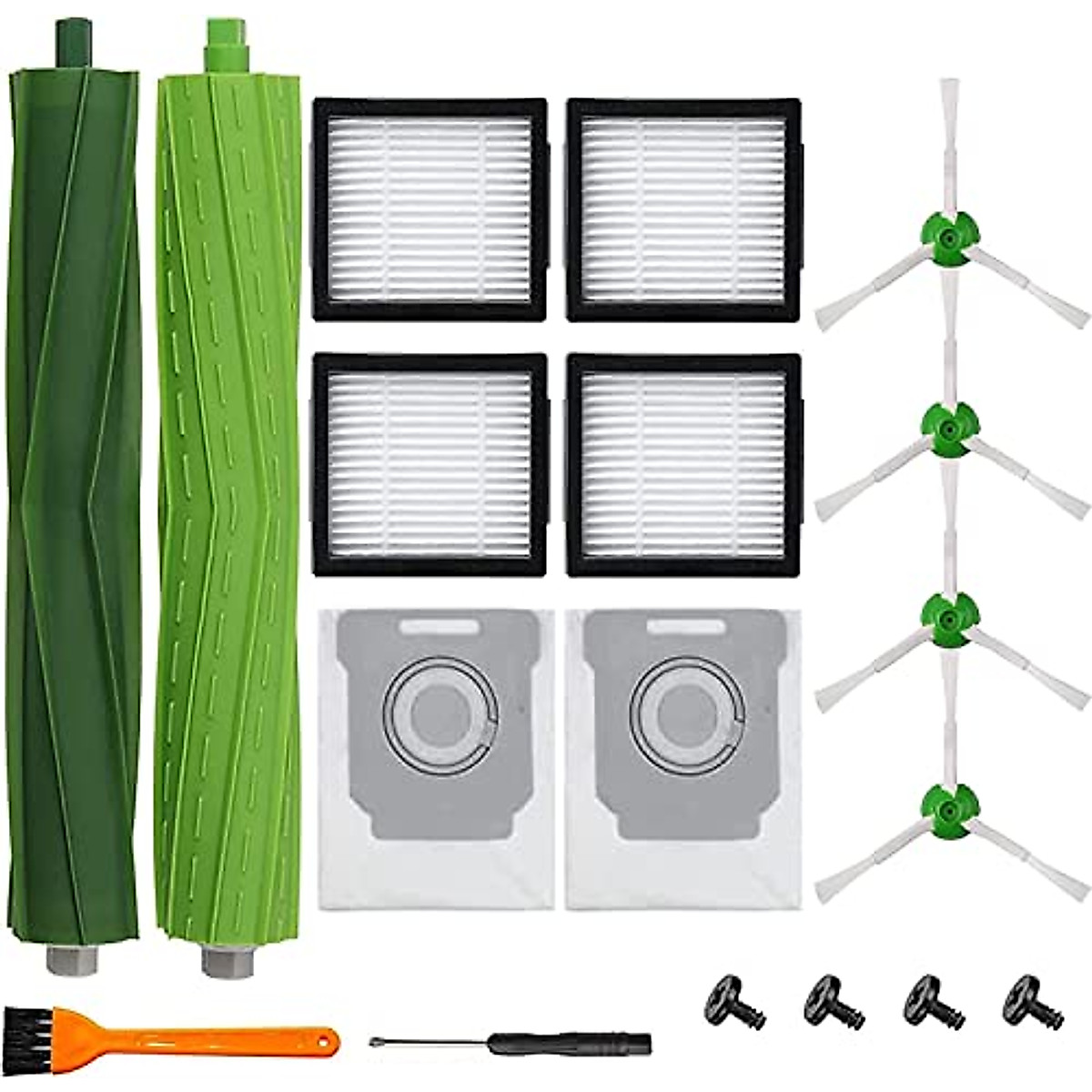 Replacement Parts accessories Compatible for iRobot Roomba i3 i3+ i4 i6 i6+ i7 i7+ i8 i8+/Plus E5 E6 E7 I,E &J Series Vacuum Cleaner(1 Set of Multi-Surface Rubber Brushes, Brushes,Filters, Vacuum Bags