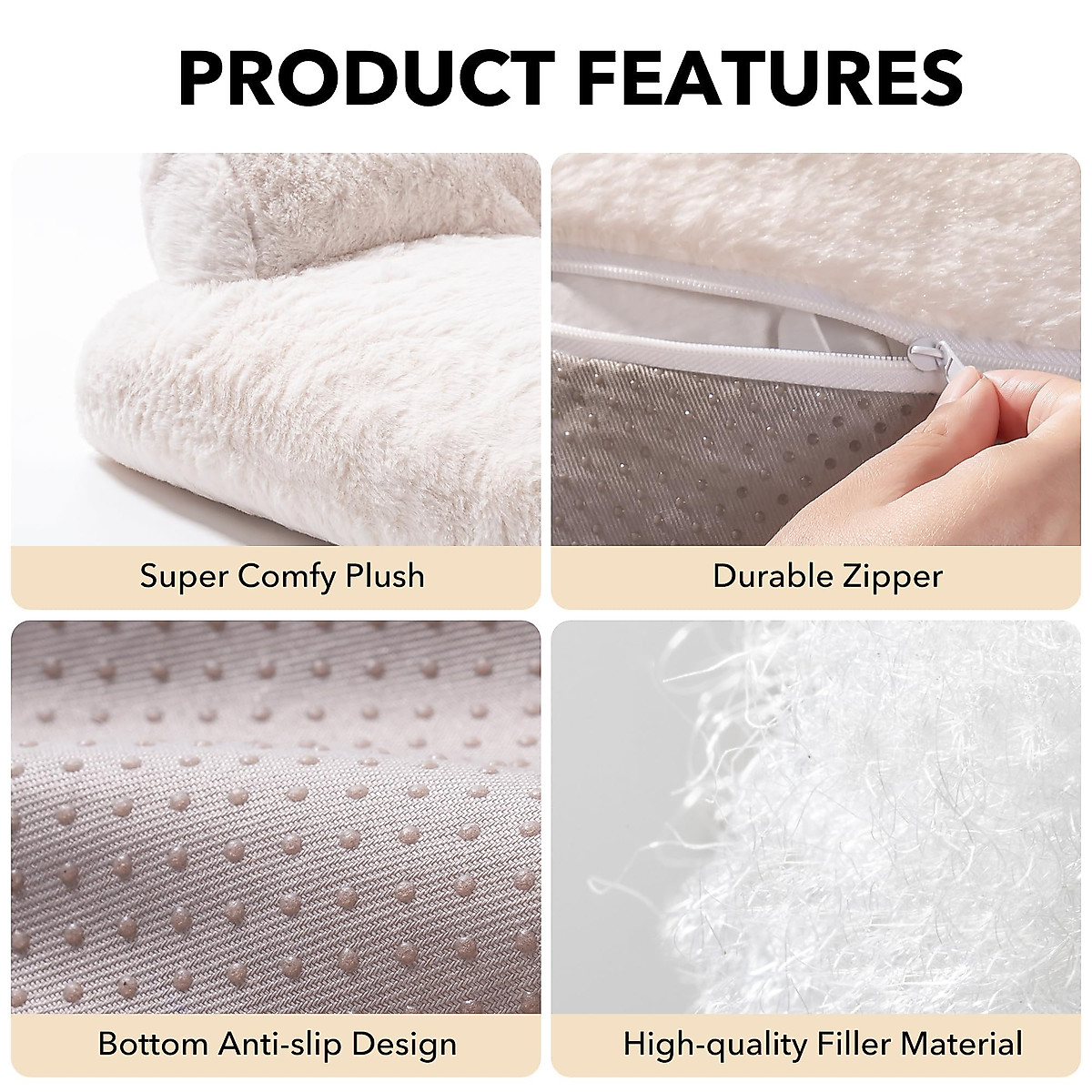 Pet Bed for Medium Small Cats and Dogs, Washable Puppy Sleeping Bed Cat Couch Pet Sofa Bed, Soft Calming Cat Sofa Beds for Indoor Cats Anti-Slip Bottom (White)