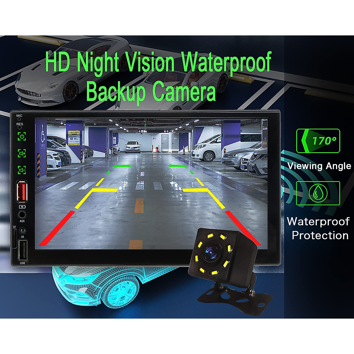 Double Din Car Stereo Compatible with Wireless Apple Carplay and Android Auto,7 Inch Touch Screen with Bluetooth 5.2,16-Segment EQ Car Audio Receivers,Mp5,Mirror Link,HD Backup Camera,FM Car Radio