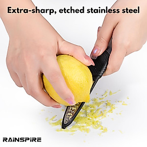 Rainspire Lemon Zester Tool with Channel Knife, Stainless Steel Citrus Zester Tool, Lemon Peeler, Zesters for Kitchen, Ultra Sharp 2-in-1 Tool Easily Creates Citrus Zest, Black