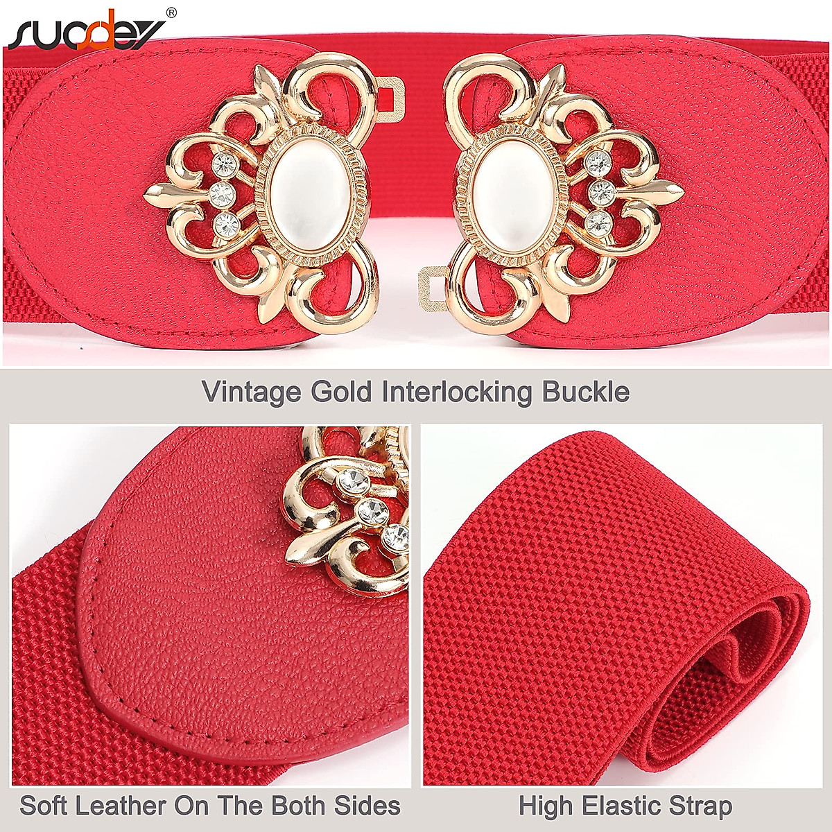 SUOSDEY 3 Pack Women Wide Elastic Stretchy Belt Vintage Cinch Belt Waistband for Dresses