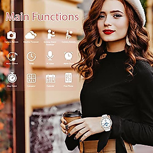 Getfitsoo Round Smart Watches for Women, Bluetooth Waterproof Smartwatch Call Receive/Dial for Android iOS Phones, 1.32" Touch Screen Fitness Tracker Watch with Sleep/Heart Rate/Blood Oxygen Monitor