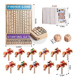 BESTAMTOY Horse Racing Game Wooden Challenge Toy Poker Board Game with 11 Durable Horses Dice and Cards for Kids Family Game Brain Teaser Gambling Game
