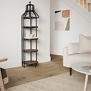 Tribesigns 4-Tier Corner Bookshelf, Industrial 4 Shelf Corner Bookcase Small Book Shelf, Round Floor Standing Display Storage Rack Organizer for Living Room, Home Office, Small Space (Rustic Brown)