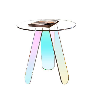KSacry Acrylic Coffee Tables Modern Accent Night Stand Iridescent Table Coffee Table Side Table Round End Table Modern Chic Desk-Living for Office Home Decor (3 Legs Style, 15.7"L X 15.7"W X 17.7"H)