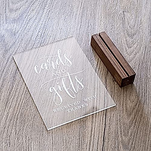 Acrylic Gifts and Cards Sign with Wood Stand- 5”x 7" Clear Acrylic Table Decoration Signs with Holder for Wedding Reception & Event Party Table Centerpiece Decoration