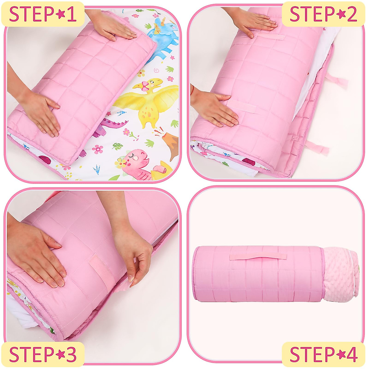 Timgle Toddler Nap Mats for Daycare Toddler Nap Mat with Pillow for Girls Toddler Sleeping Bag with Removable Pillow and Soft Blanket for Daycare,Preschool,Kindergarten,Sleepovers(Dinosaur)