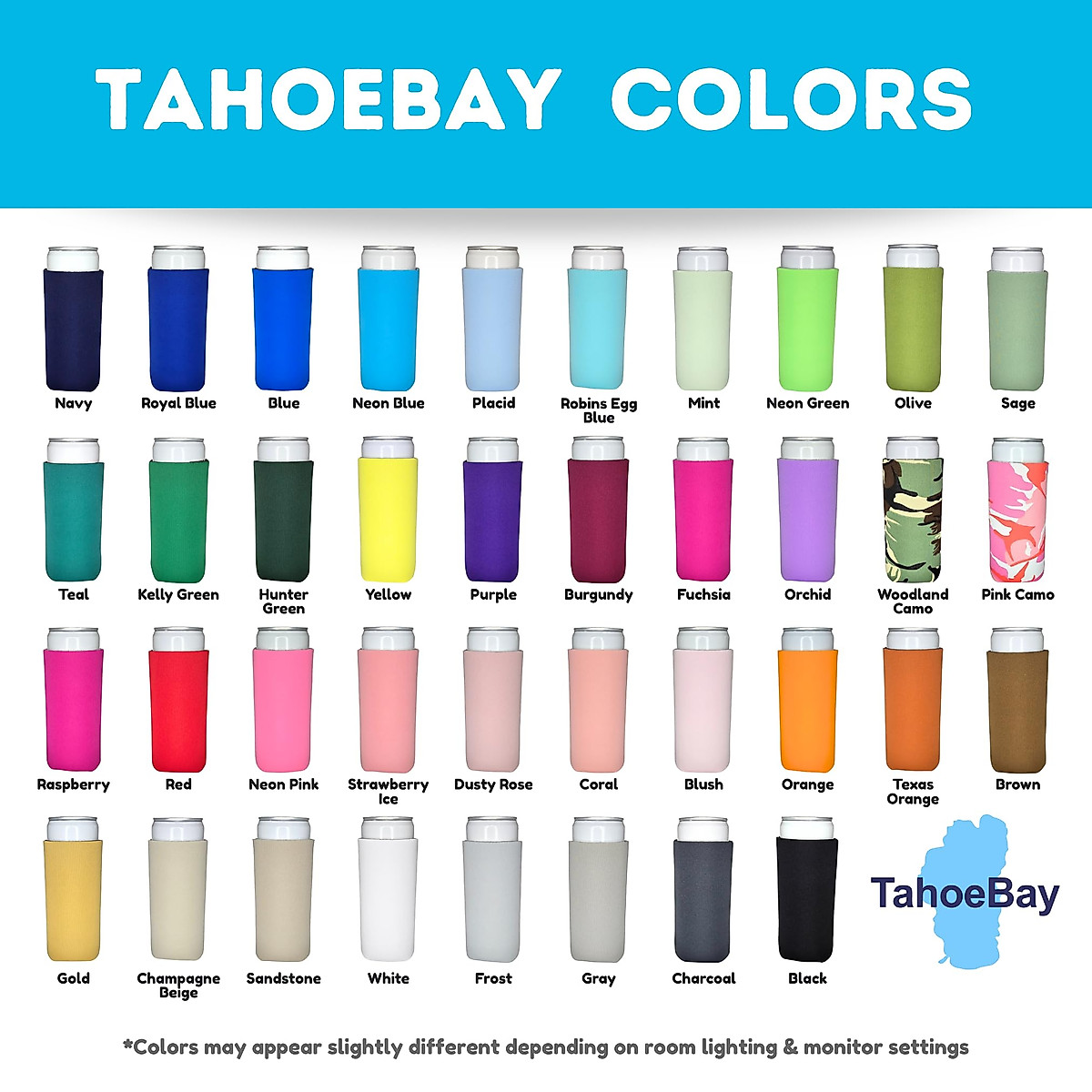 TahoeBay Slim Can Cooler Sleeves (25-Pack) Insulated Polyfoam, Bulk Scuba Knit Polyester Fabric Drink Insulators for 12oz Tall Skinny Beverage - Blank Design (Black)