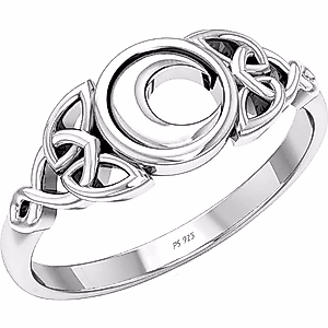 US Jewels Ladies 0.925 Sterling Silver Irish Celtic Trinity Knot & Moon Ring, 6.5