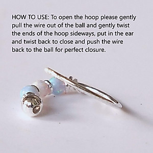 Handmade Silver Single 10MM Cartilgae Helix Piercing Hoop Earring with Trio Blue&White Opal, 925 Sterling Silver Very Small 10MM Thin 22 Gauge Hoop for women, By Miya Jewelry