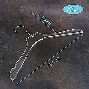 Yothfly 5 Pcs Clear Acrylic Clothes Hanger with Gold Hook, Transparent Shirts Dress Hanger with Notches for Lady Kids S