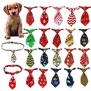 JpGdn 20PCS Christmas Small Dog Neckties Xmas Ties Bulk for Small Medium Girl Boy Puppy Doggy Kitten Bunny Rabbit Adjustable Pet Ties Grooming Costumes Accessories for Festival Holiday
