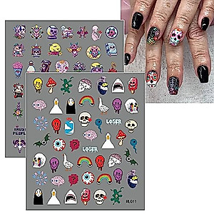 JMEOWIO 9 Sheets Halloween Nail Art Stickers Decals Self-Adhesive Pegatinas Uñas Skull Ghost Witchy Pumpkin Nail Supplies Nail Art Design Decoration Accessories