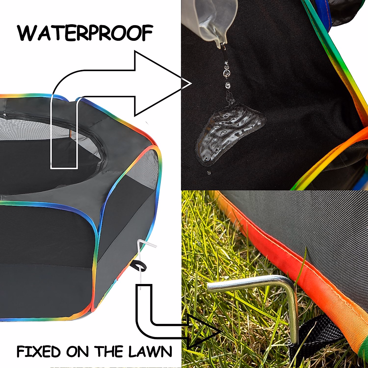 LUCKITTY Small Animal Playpen, Chick Brooder Box, Guinea Pig Hamster Indoor Playpens & Outdoor Pet Cage Tent with Cover Top, for Kitten/Ferret/Hedgehog/Rabbit/Duckling, Black & Rainbow