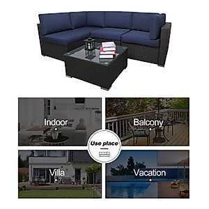 Excited Work 5PCs Patio PE Rattan Sectional Sofa, Outdoor Wicker Furniture Sets with Washable Couch Cushions & Coffee Table (Orange)