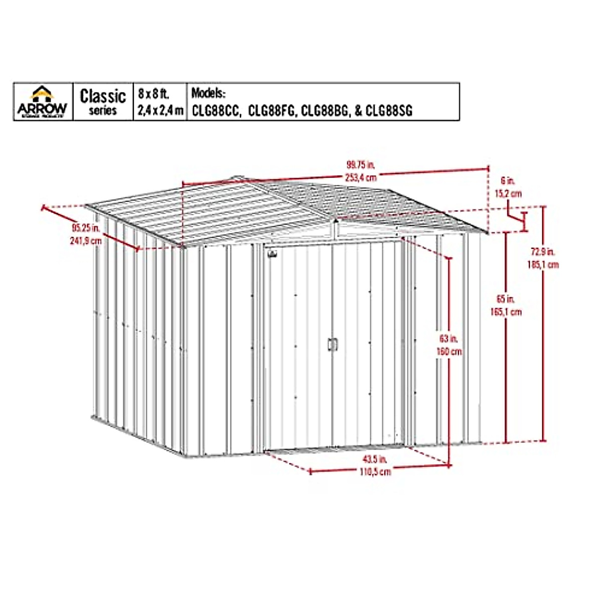 Arrow Classic Steel Storage Shed, 8x8, Charcoal