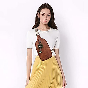 Love Deliver Crossbody Bags for Women Daypack Sling Bag Leather Chest Bag for Traveling Send a Pendant(Light Brown)