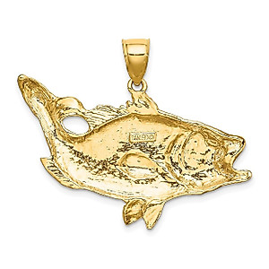 14K Yellow Gold Open Mouth Bass Fish Charm Pendant