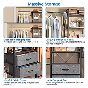 Timate P8 Walk in Closet Organizer System Kit Metal Closet System with Expandable Hanging Rod Custom Adjustable Closet Shelves for Bedroom, 6 to 8.4 FT Storage Rack, Built in Closet Shelving, Black