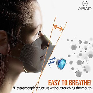 AIRAID-KF94 [Individually Wrapped] - Made in Korea, 4-Layer Filter, 3D Face Mask, Black, White, Adult and Older Teens (Black-50P)