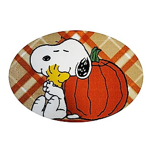 Nourison Peanuts Accent Throw Rug 20 x 32 inches Non-Skid Latex Backing Cartoon Character Print (Fall Pumpkin Rug)