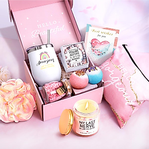 Gifts for Women,Birthday Gifts for Women Friendship,Spa Gifts Basket with Wine Tumbler,Gift Set for Women,Self Care Gift Idea for Mom,Her,Female Friend,Sister,Wife,Unique Gifts for Women