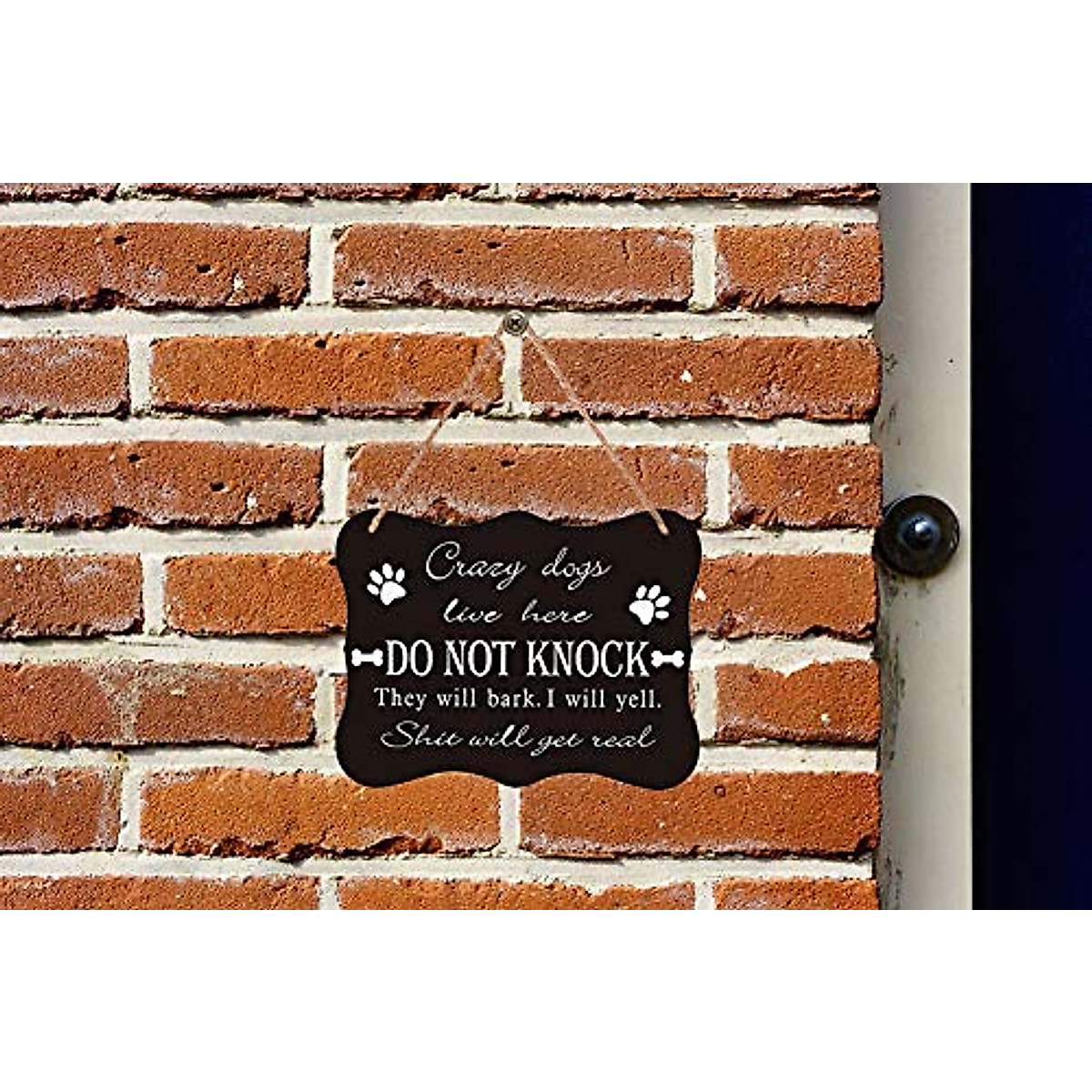 WaaHome Funny Dog Sign,Do Not Knock Sign,Crazy Dogs Live Here Sign, 6''x8'' No Soliciting Sign for House Home Door