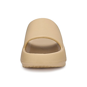 welltree Slides for Women Men Pillow Slippers Non-Slip Bathroom Shower Sandals Soft Thick Sole Indoor and Outdoor Slides,Khaki,7.5-8.5 Women/6-7 Men