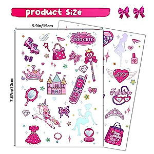 Konsait 96pcs Glitter Pink Temporary Tattoos for Girls Kids Tattoos Temporary for birthday party -Waterproof Princess Fairy Tattoos for Birthday Party Favors