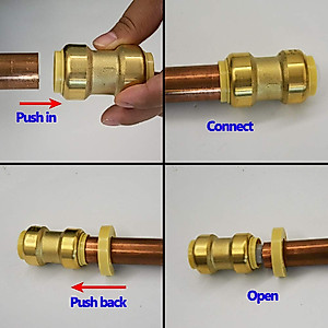 HQMPC 1" Pex fitting Push Fit Plumbing Tee, Push-to-Connect Plumbing Fittings, Brass Pipe Connector T Fittings for Copper, PEX, CPVC, No Pb (2pcs, 1 Inch(1"))
