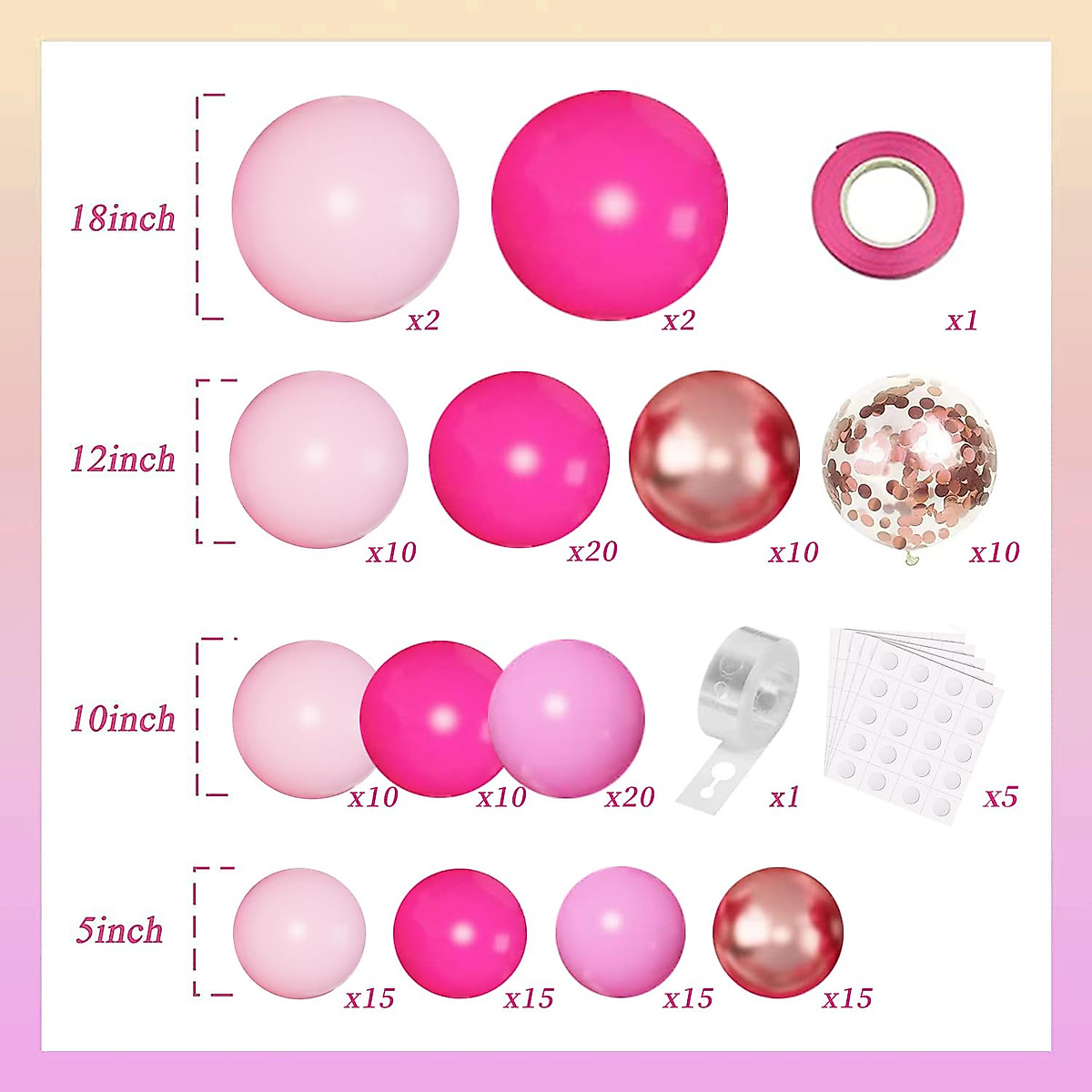 Pink Balloons Garland Arch Kit,154pcs Hot Red Pink Light Pink Rose Gold Confetti Balloons for Girl Women Baby Shower Bridal Shower Mother's Day Wedding Birthday Valentine's Day Party Decorations