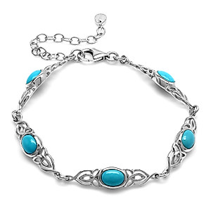 Silvershake Genuine Arizona American Turquoise 925 Sterling Silver Triquetra Celtic Knot 6.5 to 8.5 Inch Adjustable Bracelet Jewelry for Women