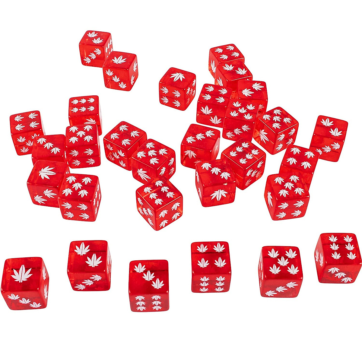 30 Pieces Dices Set Leaves Dice 6 Sided Game Dices Translucent Colors Square Corner Dice(0.77 Inch/2cm),Red