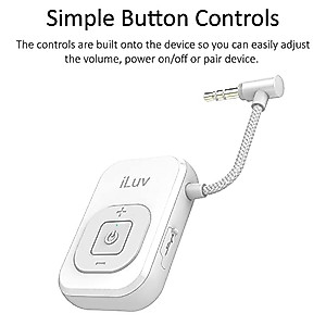 iLuv AirFree Bluetooth Wireless Stereo Audio Transmitter Adapter with 3.5mm Cable; Ideal for Airplane Flight, Nintendo Switch, Gym Treadmill, TV; Compatible with BT Earbud, Earphone, Headphone, AirPod