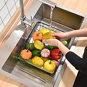 TOOLF Expandable Large Dish Rack, Dish Drying Rack Over The Sink, Adjustable Dish Rack in Sink or On Counter Dish Drainer with Utensil Holder Rustproof for Kitchen