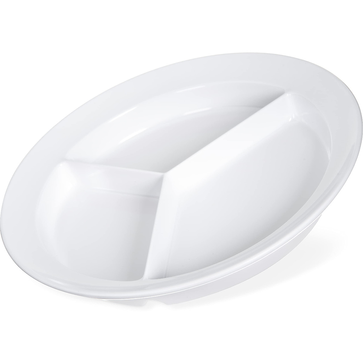 Carlisle FoodService Products Kingline Divided Plate Deep Compartment Plate with 3 Compartments for Home and Restaurant, Melamine, 8.75 Inches, White